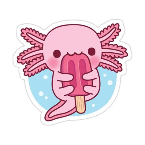 Cute Axolotl Eating Popsicle Ice Cream Sticker For Sale By