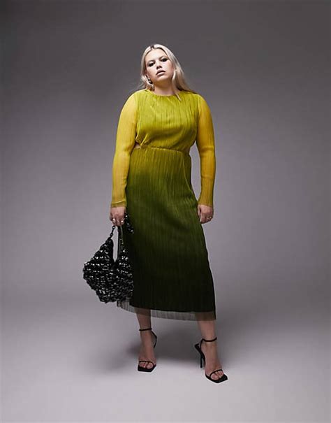 Topshop Curve Ombre Cut Out Long Sleeve Midi Dress In Multi Asos