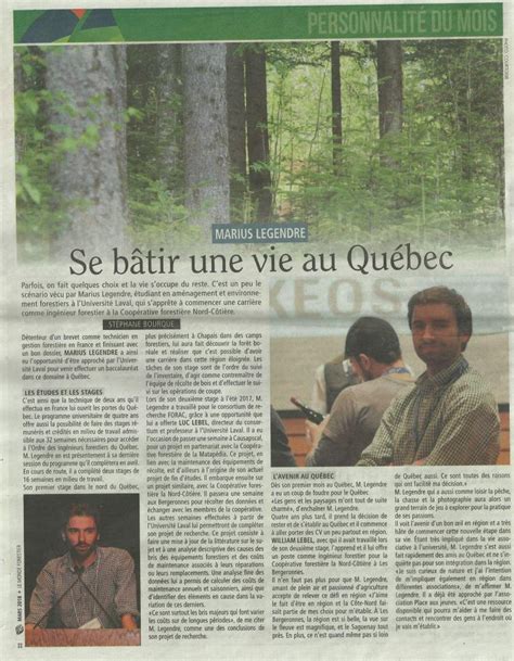 Le Monde Forestier Brosse Mon Portrait Dans Son Dernier Numéro