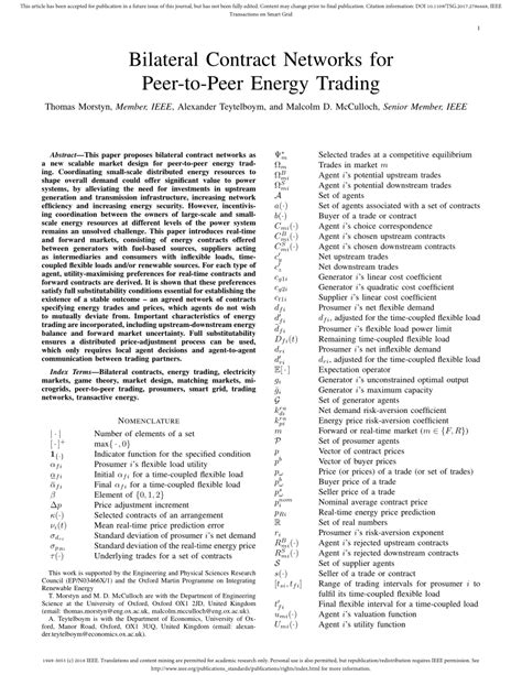 Pdf Bilateral Contract Networks For Peer To Peer Energy Trading