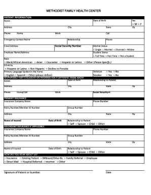 Fillable Online New Patient Information Methodist Health System Fax