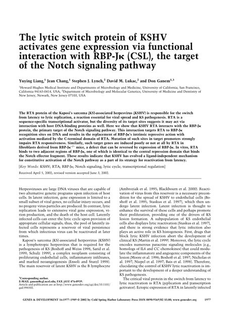 Pdf The Lytic Switch Protein Of Kshv Activates Gene Expression Via