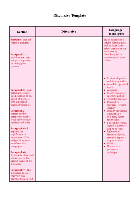 Discursive Template Module C English Advanced Discursive Template Section Discursive