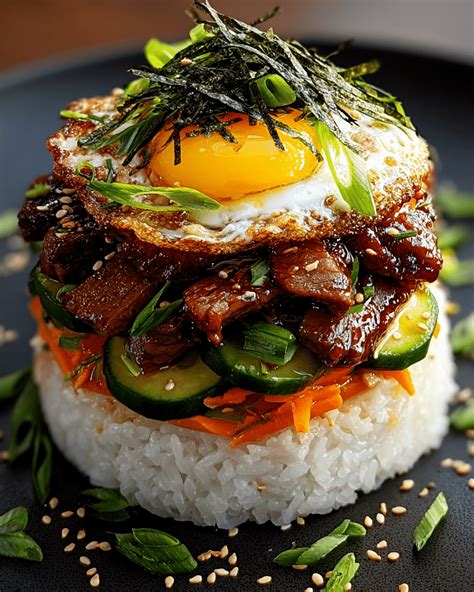 Korean Bbq Beef Rice Stack Flavorful Dinner Recipe