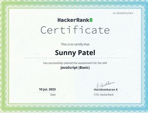 sunny patel on linkedin hackerrankcertified javascriptskills