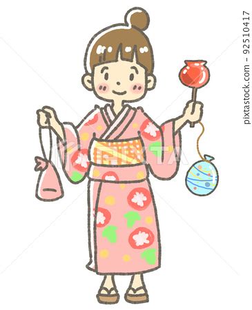 夏季節日浴衣女孩 插圖素材 92510417 PIXTA圖庫