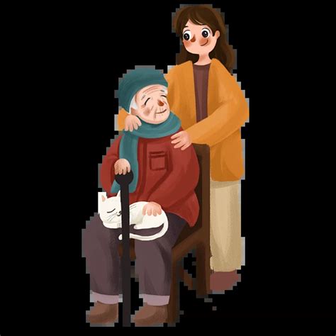 千库网卡通女孩帮助老人捶背元素编号12555081 花瓣网