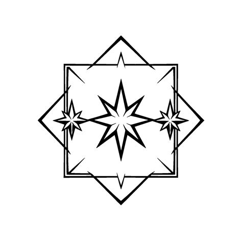 Geometric Black And White Compass Rose Featuring Starshaped Elements