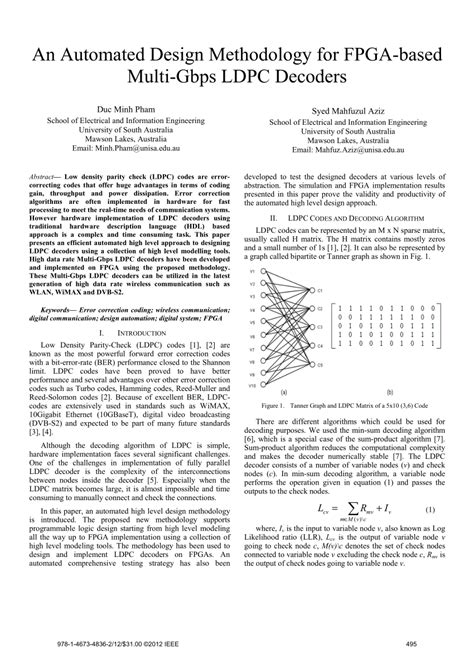 Pdf An Automated Design Methodology For Fpga Based Multi Gbps Ldpc