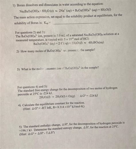 Solved 1 Borax Dissolves And Dissociates In Water According Chegg
