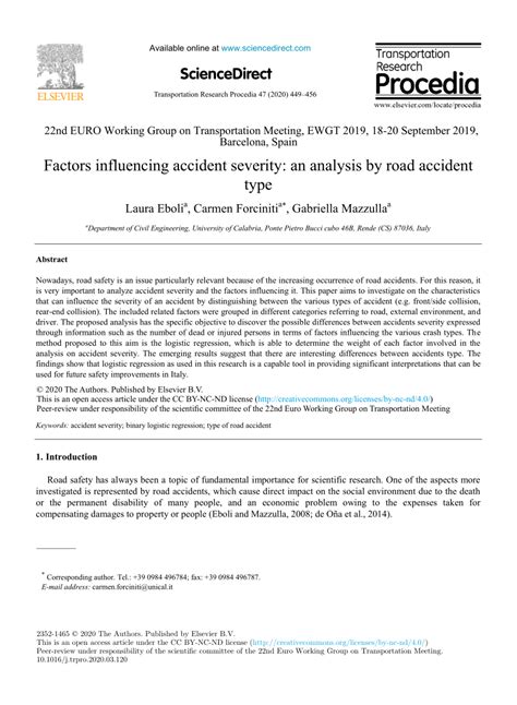 Pdf Factors Influencing Accident Severity An Analysis By Road