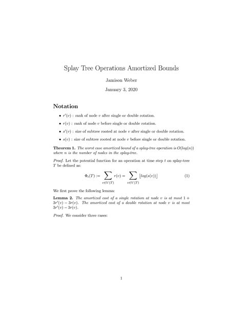 Splay Tree Operations Amortized Bounds Rv Rank Of Node V Before