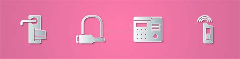 Set Paper Cut Digital Door Lock Bicycle House Intercom System And Car Key With Remote Icon