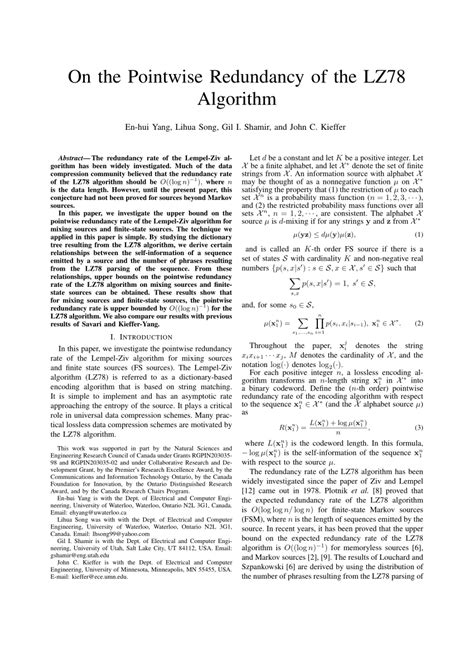 Pdf On The Pointwise Redundancy Of The Lz78 Algorithm