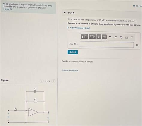 Solved An Op Based Low Pass Filter With A Cutoff Chegg Com