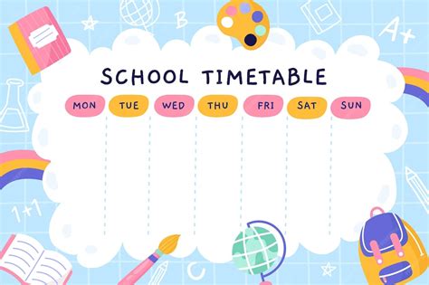 학교 시간표 템플릿을 다시 손으로 그린 무료 벡터