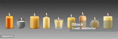 벡터 3d 현실적인 다른 파라핀 왁스 불타는 파티 스파 촛불 세트 촛불의 불꽃 격리 촛불 디자인 템플릿 컬렉션 전면 3차원