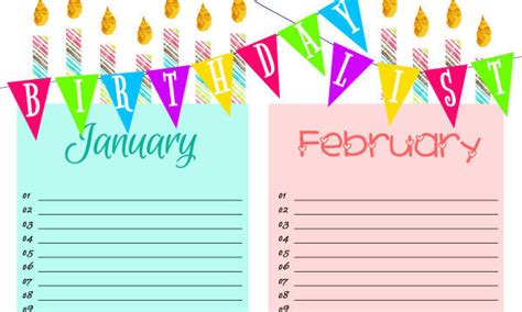 Printable Birthday List Organizer