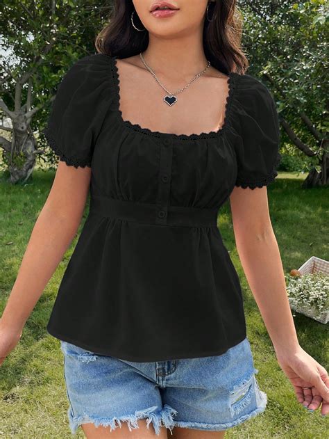 Shein Wywh Square Neck Puff Sleeve Peplum Blousei Discovered Amazing