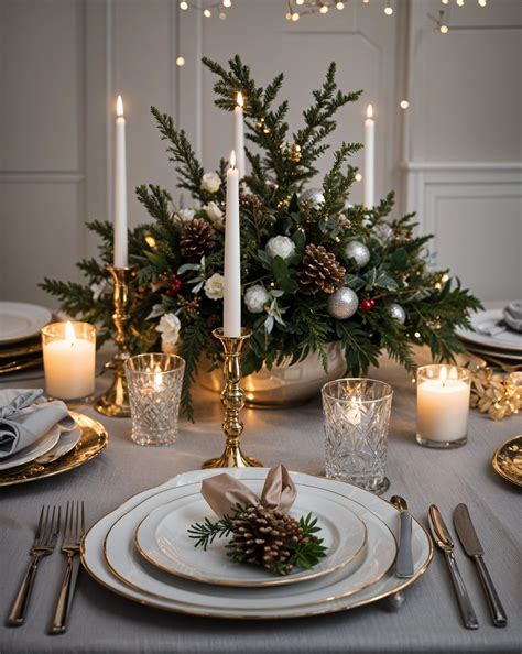 Dinner Table Setup With Pinecones And Candles Design Ideas Ai