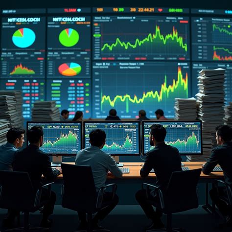 With Screens Behind Them Showing Graphs And Pie Charts Illustrating The