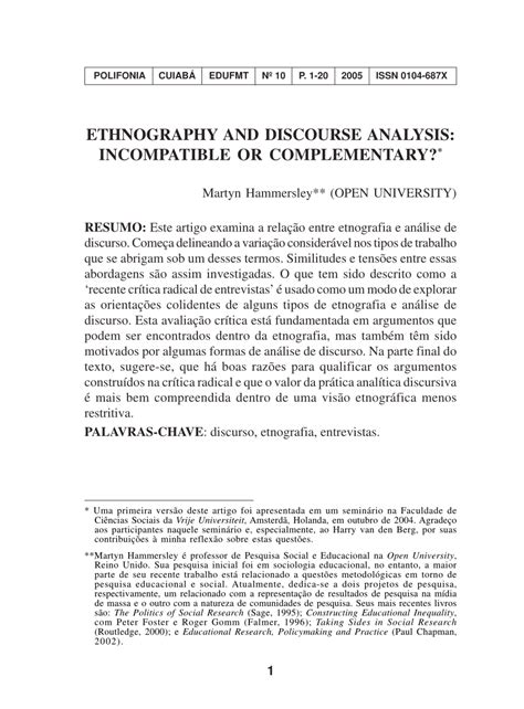 pdf ethnography and discourse analysis incompatible or complementary