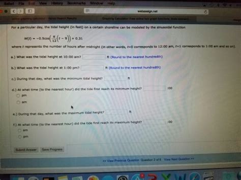 Solved For A Particular Day The Tidal Height In Feet On A Chegg Com