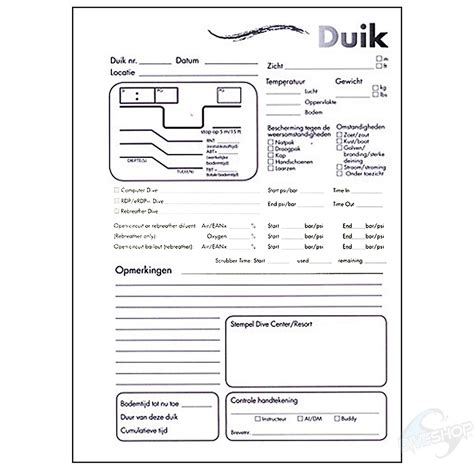 PADI Logboek Vulling