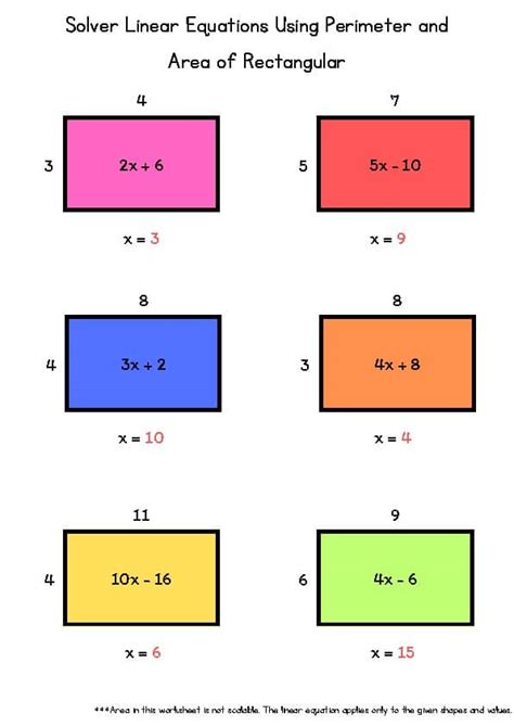Solve Linear Equation From Rectangular Area Worksheet By The Math 24hrs