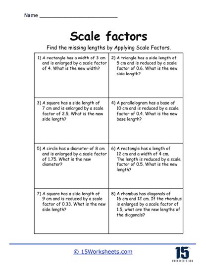 Scale Factors Worksheets Measurement 15
