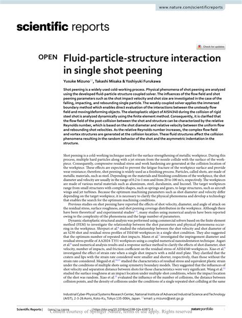 Pdf Fluid Particle Structure Interaction In Single Shot Peening
