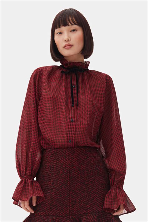 Winery Red Sheer Tie String Shirt Ganni