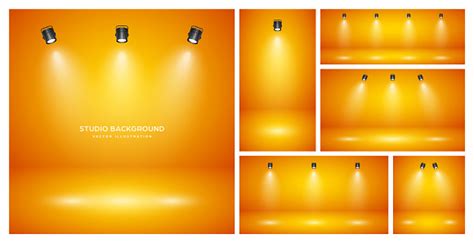 스포트라이트가있는 빈 오렌지색 스튜디오 추상적 인 배경 스포트라이트 효과가있는 제품 쇼케이스 배경 무대 조명 벡터 일러스트 레이 션 생활필수품에 대한 스톡 벡터 아트 및
