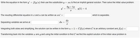 Solved Write The Equation In The Form Y F Y X Then Use The Chegg Com