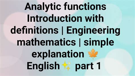 Analytic Functions Introduction Engineering Mathematics Simple
