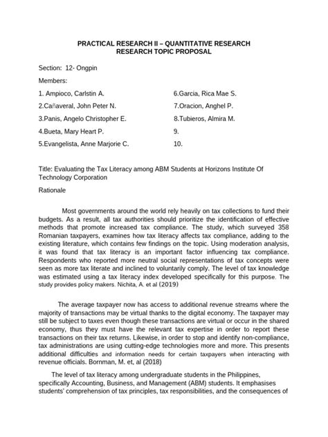 Practical Research Proposal Pdf Taxes Literacy
