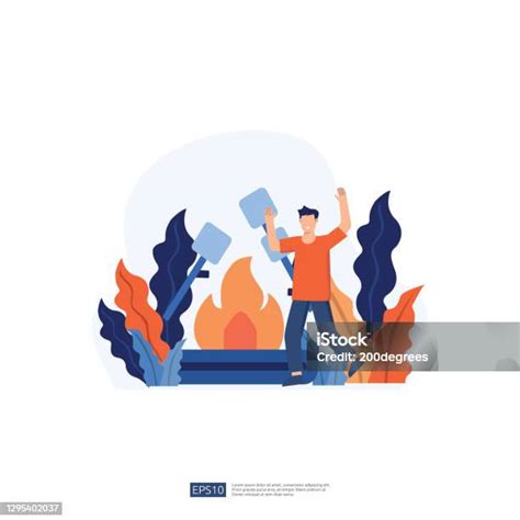 배낭 여행자와 캠핑 휴가 일러스트와 얼굴 젊은 남자 캐릭터 몸짓을 하고 서 있는 남성 플랫 스타일 격리 벡터 일러스트레이션 가방에 대한 스톡 벡터 아트 및 기타 이미지