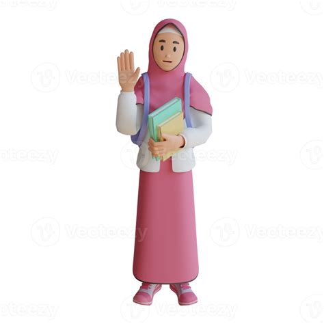 Student Girl Wearing Hijab 3d Character Illustration Waving 11356102 Png