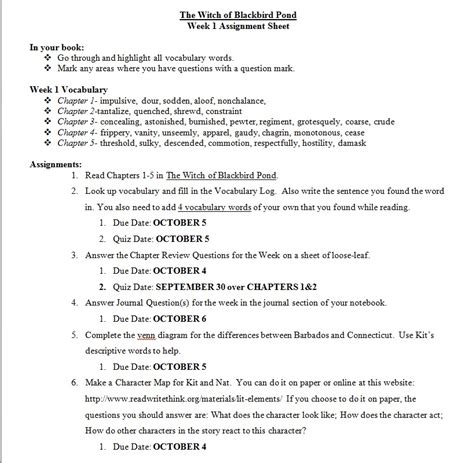Mrs Doenges Literature Class Week 1 Assignments