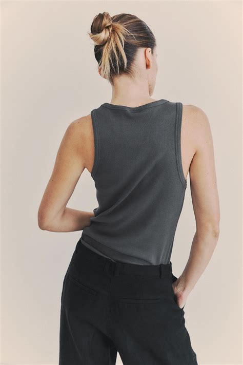 Silk Blend Tank Top Dark Gray Ladies Handm Ca