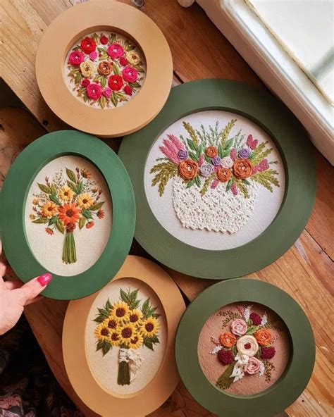 Diy Hand Embroidered Flowers Hand Embroidery Frames Wall Art Framed