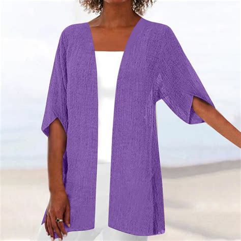 Vgavtl Cotton Cardigans For Women Open Front Cover Up Purple Elbow