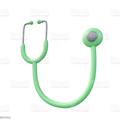 3d 녹색 청진기 아이콘입니다 의료 표지판의 렌더링 그림 임상 진단 심장 박동 의학 도구를 듣습니다 만화 귀여운 심장학 악기입니다 클리핑 경로가 있는 흰색 배경에 격리 3