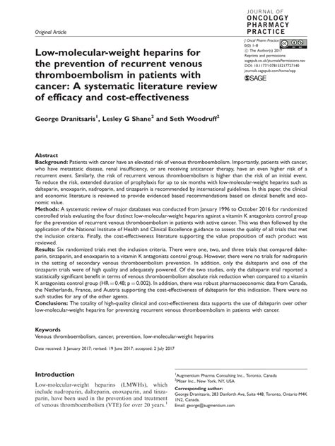 Pdf Low Molecular Weight Heparins For The Prevention Of Recurrent