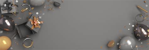 풍선 선물 상자 색종이 복사 공간 텍스트 3d 렌더링 일러스트와 블랙 프라이데이 판매 배너 배경 장식 3차원 형태에 대한 스톡 사진 및 기타 이미지 Istock