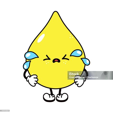 귀여운 재미 소변 캐릭터의 슬픈 방울을 울고 벡터 손으로 그린 전통 만화 빈티지 복고풍 카와이 캐릭터 일러스트 레이 션 아이콘