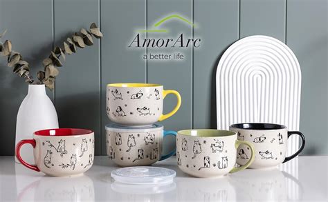 Amorarc 24 Ounces Ceramic Soup Mugs With Lids And Handle