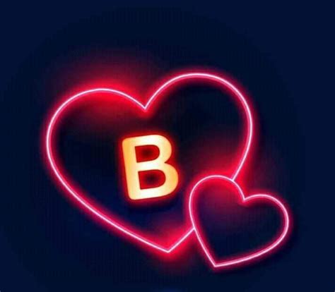 Neon Hearts With Letter B Romantic Wallpaper