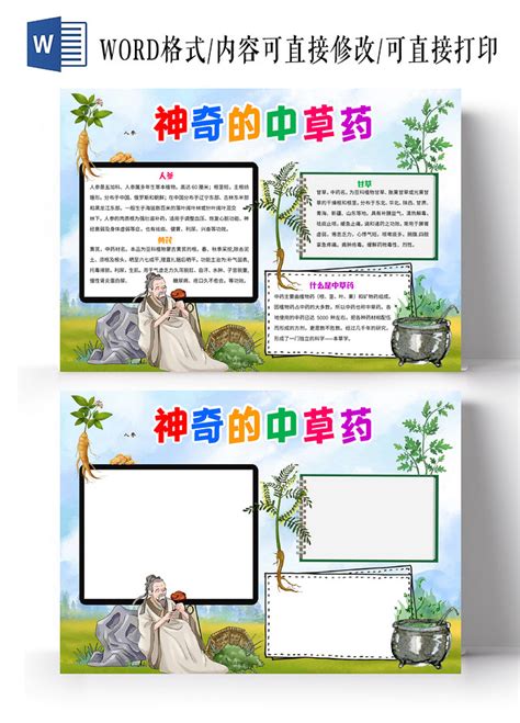 蓝绿色卡通神奇的中草药小报手抄报卡通小报手抄报 包站长