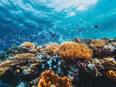 Coral Reef Ecosystem Monitored By Iot Sensors Underwater Ocean